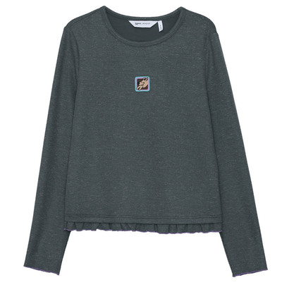 MOVEUP幻走2026春季新款.FUN系列圆领章仔撞色荷叶花边短款T恤女