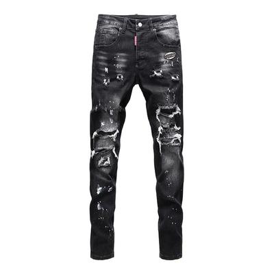 痞帅男士牛仔裤秋冬破洞高端泼墨
