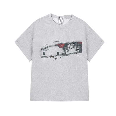 FFBLUEkitty印花短袖条纹半裙