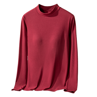 半高领保暖长袖螺纹上衣胸垫一体