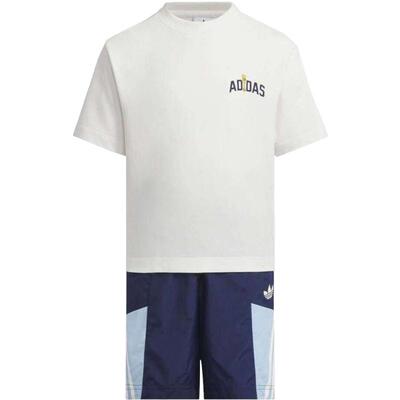 滔搏adidas阿迪达斯三叶草小童经典印花运动宽松短袖套装JV5173