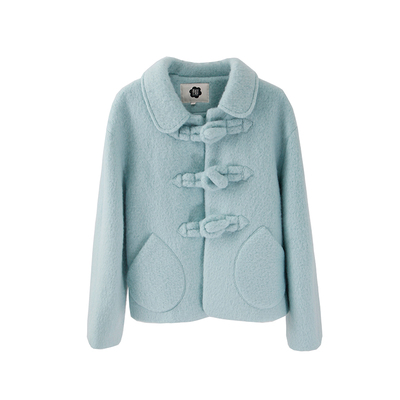 有耳uare牛角扣含羊毛毛呢外套