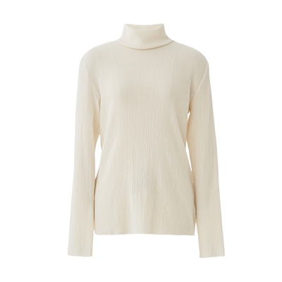 AUM噢姆秋季简约舒适白色高领长袖修身上衣女