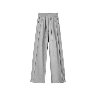 美式灰色加绒慵懒抽绳窄版运动裤