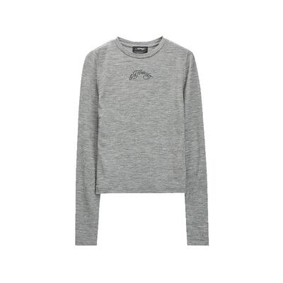 Ed Hardy埃德哈迪冬季新款圆领紧身微短打底衫女士长袖T恤