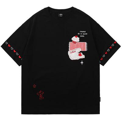 LAMLICKA设计感黄色圆领短袖上衣