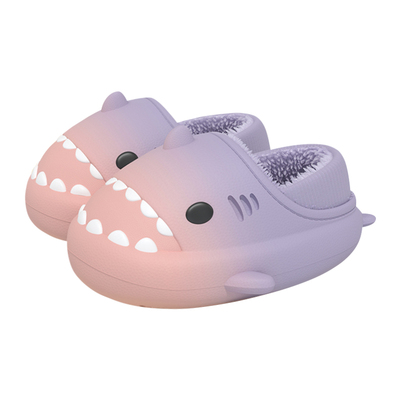 latetime渐变鲨鱼儿童棉拖鞋包跟