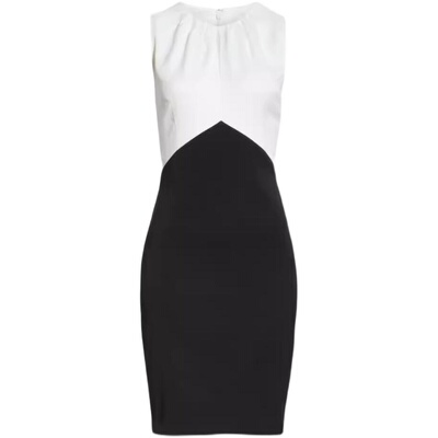 黑白拼色包臀连衣裙通勤OL