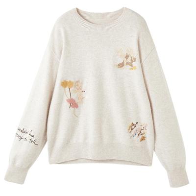 谜底套头针织衫长袖2025冬新品宽松刺绣柔软保暖毛衣女254MZ1859