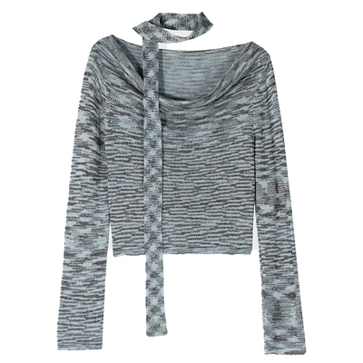 Missonep简约配色配围脖针织上衣