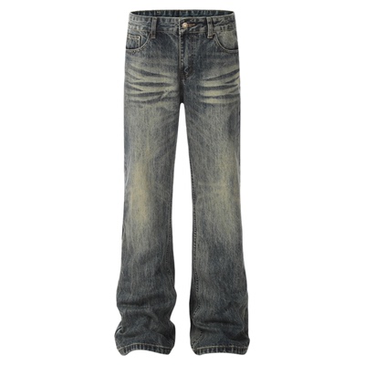 美式高街水洗直筒微喇牛仔裤男