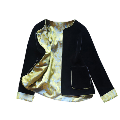 两面穿缎面丝绒外套女2026春装新款年轻中式国风嫩绿提花气质上衣