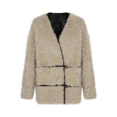 【反季直降】HPLY荷比俪新款V领撞色休闲毛呢外套女HZD42520350