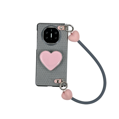 奶灰色素皮粉爱心支架手提手机壳