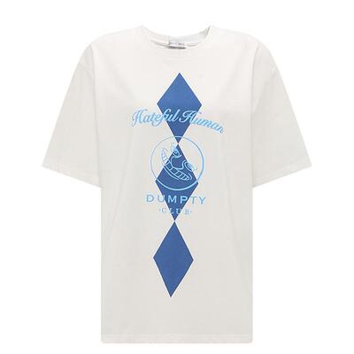 菱形格纹印花鬼脸短袖T恤