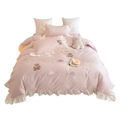 送抱枕！卡通刺绣长绒棉四件套