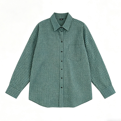 SIXI四喜家 格纹收藏家 显白绿格纹长袖衬衫复古百搭衬衣# 3755Y