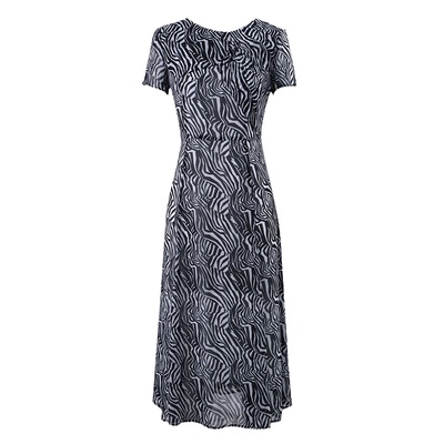 黑白条纹雪纺不规则茶歇连衣裙女