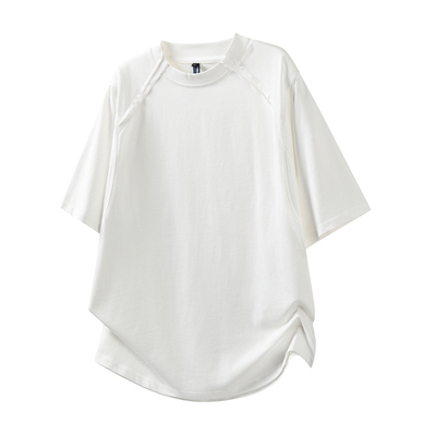 夏季简约宽松拼接透气圆领T恤