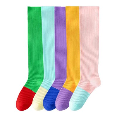 压力小腿袜子女士拼色运动长筒袜