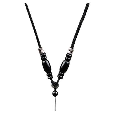 手工编织男女天然黑曜石平安扣