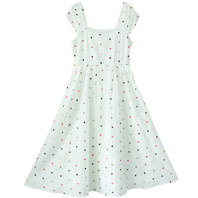 方领修身连衣裙女夏季彩色波点裙