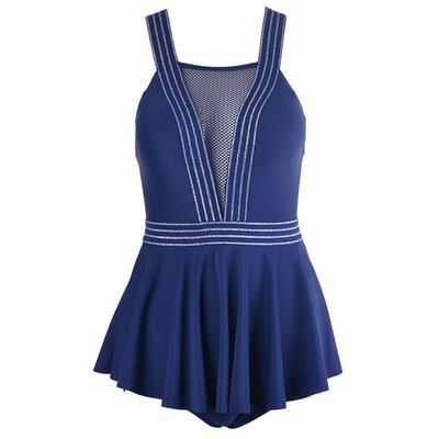 安莉芳女露肩深V裙式泳衣