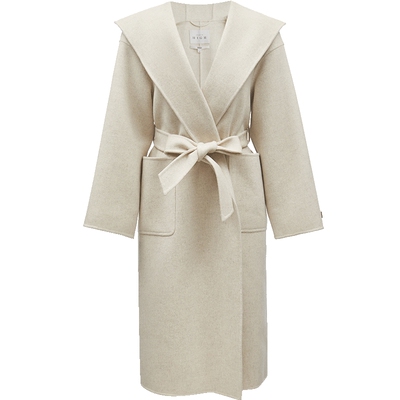 ONLY连帽设计收腰毛呢大衣