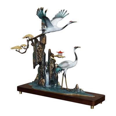 纯铜松鹤延年高山流水摆件工艺品