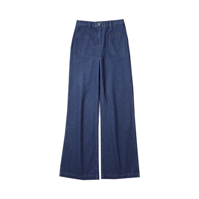 TANG TOWN自制 超模大长腿经典复古牛仔裤高腰显瘦及地直筒裤长裤