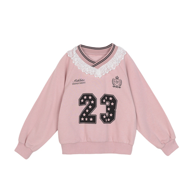 NORNOR女童春季甜美蕾丝边卫衣