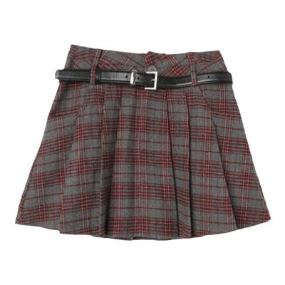 西町村屋复古格纹百褶裙女秋冬新款气质短款高腰半身裙XA9D10096