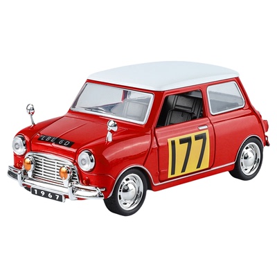 1:32仿真mini cooper复古老爷车合金模型汽车摆件儿童回力玩具车