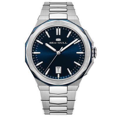 海鸥表蓝盘商务钢带男表