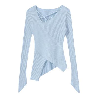 线上专享hply young秋季新款系带交叉不规则衣领小众气质针织衫