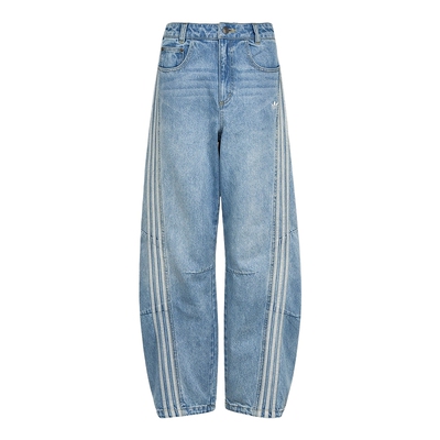 adidas阿迪达斯三叶草长裤秋女宽松三条纹牛仔运动裤弯刀裤LF2319