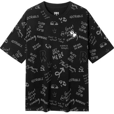 森马熊猫字母满印情侣短袖T恤男