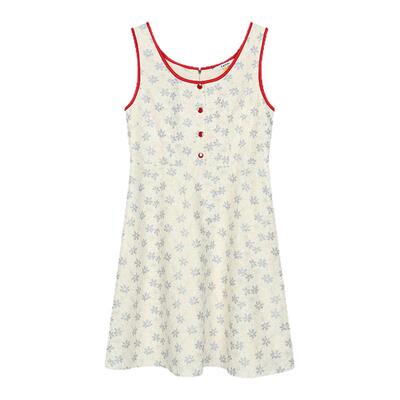 tanni优雅浪漫蓝色花朵蕾丝A型裙摆收腰修身背心连衣裙TO31DR017A