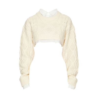 博主同款LIONESS 圆领针织短款毛衣假两件衬衫简约上衣REVOLVE