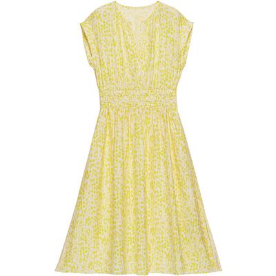 BLUE ERDOS春季浅春系度假风黄色印花桑蚕丝混纺连衣裙