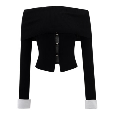 黑色一字肩针织衫性感露肩