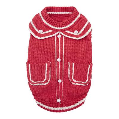 狗狗猫咪小香风珍珠无袖红色毛衣