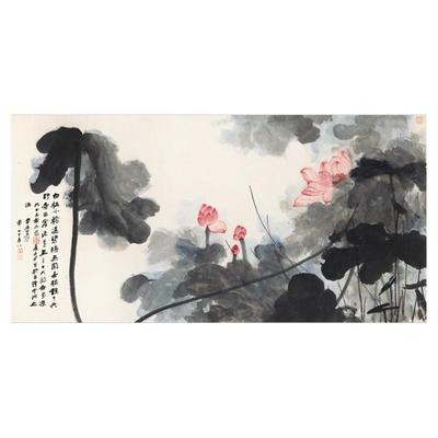 张大千国画荷花水墨泼墨中国风