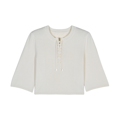 法式白色空调套头针织衫