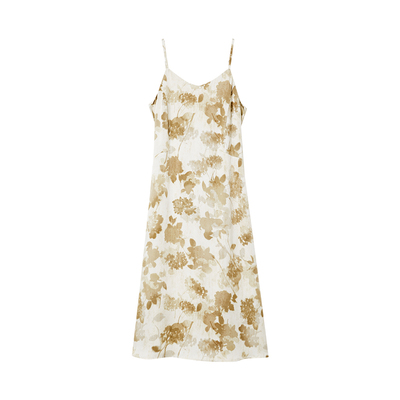 MOFAN摩凡夏新款咖色花纹连衣裙