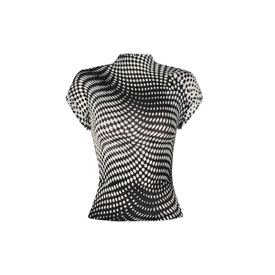 XULU原创夏季肌理弹力波点漩涡时尚打底衫气质性感修身短款上衣