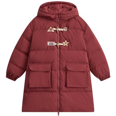 MQD童装长款羽绒服2025冬季新款防寒工装大口袋儿童连帽百搭外套