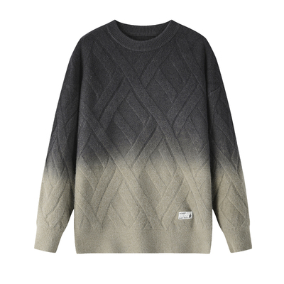 兔先森渐变色复古圆领针织衫毛衣