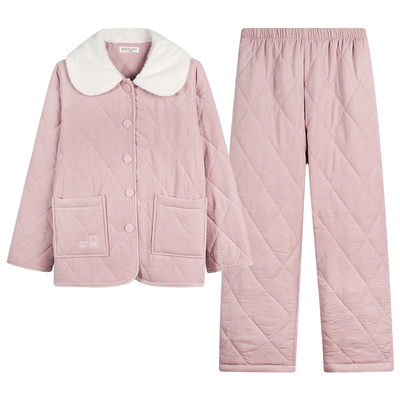 好波寒冬情侣睡衣桃皮绒三层夹棉绒家居服套装HJ2573