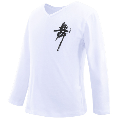 儿童白色t恤女童舞蹈服v领练功服